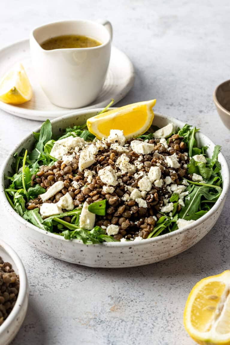 Simple Lemony Arugula Lentil and Feta Salad | Toshi's Table